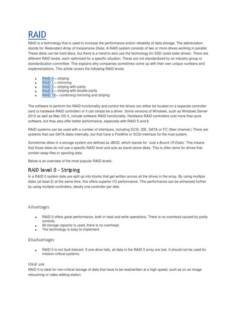 Raid Level 0 Striping Redundant Array Of Inexpensive Disks Pdf