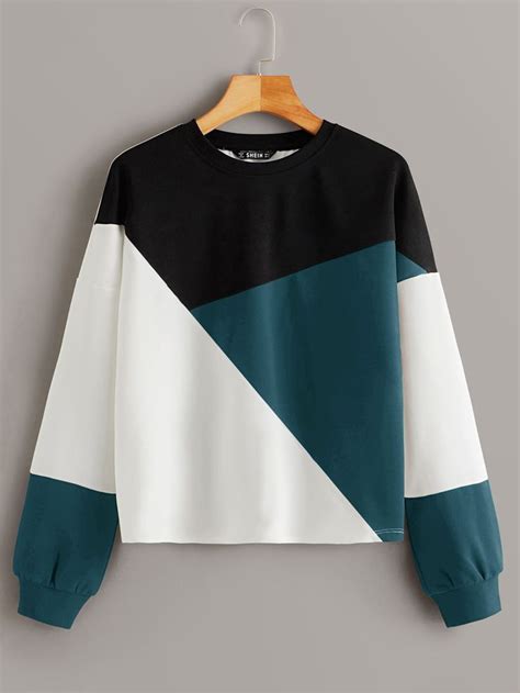 ad drop shoulder cut and sew pullover tags casual multicolor colorblock round neck
