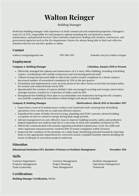 Building Manager Resume Cv Example And Writing Guide