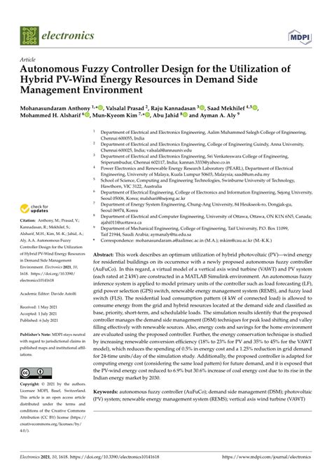 Pdf Autonomous Fuzzy Controller Design For The Utilization Of Hybrid Pv Wind Energy Resources