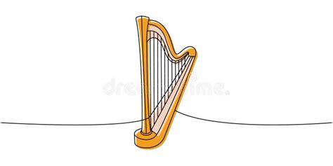 Lyre Wooden Harp String Instrument One Line Colored Continuous