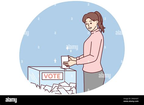 Woman Throws Ballot Into Glass Box Casting Vote For Presidential Or
