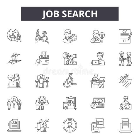 Job Search Line Icons For Web And Mobile Design Editable Stroke Signs Job Search Outline