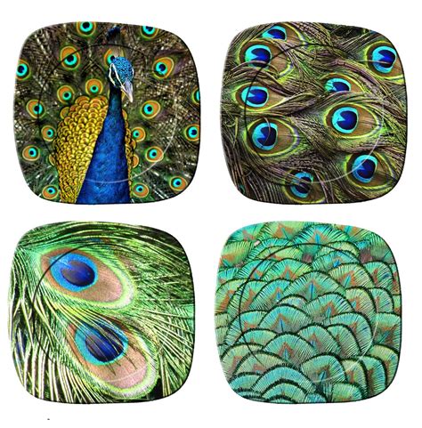 Peacock Feather Coasters Recessed Tactile Basket Texture Hemmed Edges