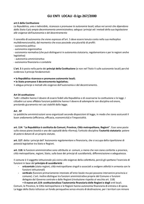 Testo Unico Degli Enti Locali Dispense Di Diritto Docsity
