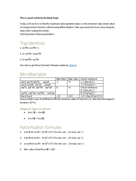 trigonometry minimum maximum values pdf trigonometric functions sine