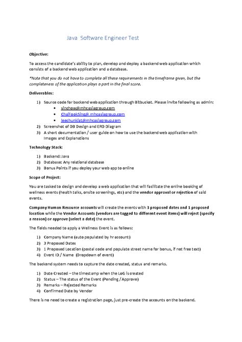 java software engineer test java software engineer test objective to