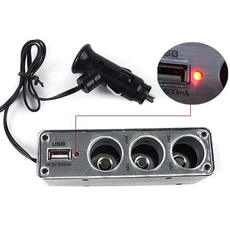 Hot Sale 3 Way Multi Socket Car Cigarette Lighter Splitter USB Plug