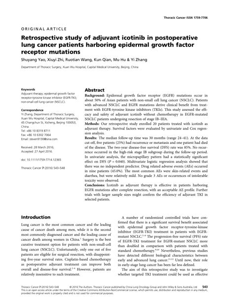 Pdf Retrospective Study Of Adjuvant Icotinib In Postoperative Lung