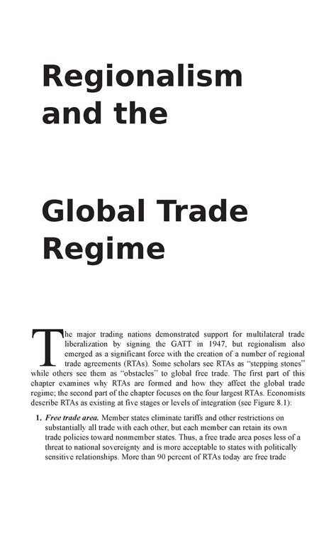 Regionalism Module Regionalism And The Global Trade Regime He Major