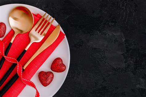 Premium Photo Valentines Day Table Setting With Gold Knife Fork