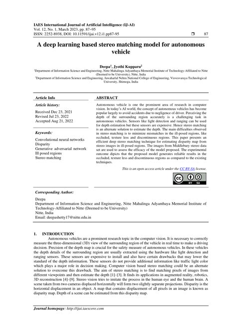 PDF A Deep Learning Based Stereo Matching Model For Autonomous Vehicle