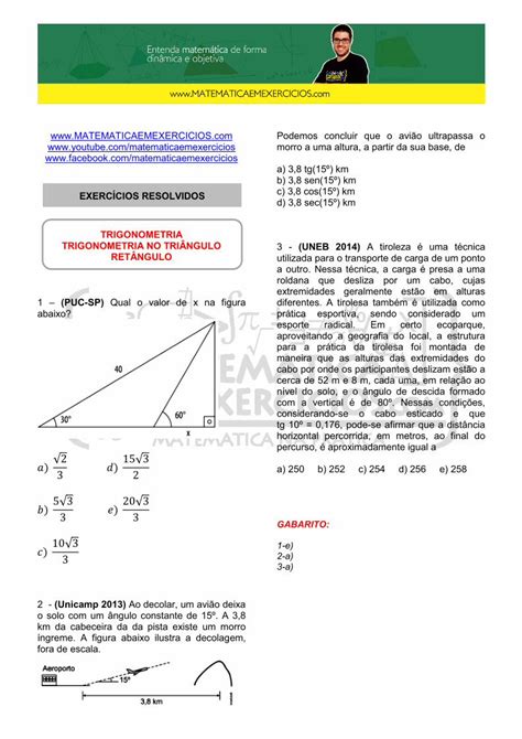 Pdf ExercÍcios Resolvidos Trigonometria Trigonometria