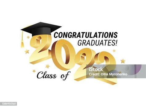 2022년 클래스 3d 텍스트 벡터 일러스트레이션으로 골드 졸업 컨셉을 졸업한 것을 축하합니다 졸업식에 대한 스톡 벡터 아트 및 기타 이미지 Istock