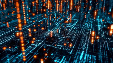 Abstract Digital Data Stream Futuristic Technology Background Orange