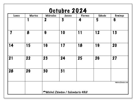 Calendario De Octubre 2024 Para Imprimir