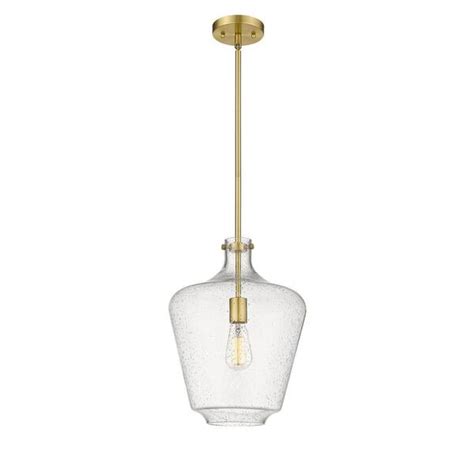Innovations Norwalk 1 Light Satin Gold Shaded Pendant Light With Seedy Glass Shade 493 1S SG