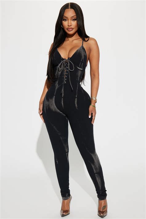 Larissa Tie Dye Rib Jumpsuit Black Fashion Nova Jumpsuits