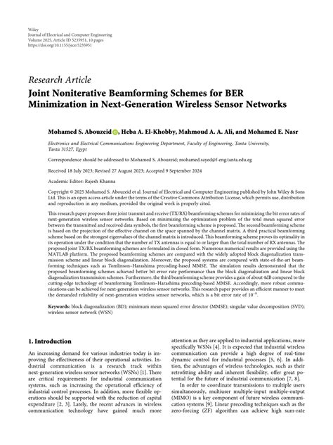 Pdf Joint Noniterative Beamforming Schemes For Ber Minimization In Next Generation Wireless