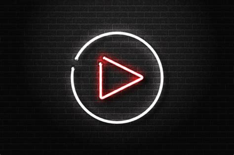 현실적인 벡터 고립 장식과 벽 바탕에 취재에 대 한 비디오 플레이어 로고의 네온 사인 소셜 미디어와 영화 스튜디오의 개념입니다 Vcr에 대한 스톡 벡터 아트 및 기타 이미지