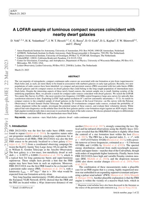 Pdf A Lofar Sample Of Luminous Compact Sources Coincident With Nearby Dwarf Galaxies