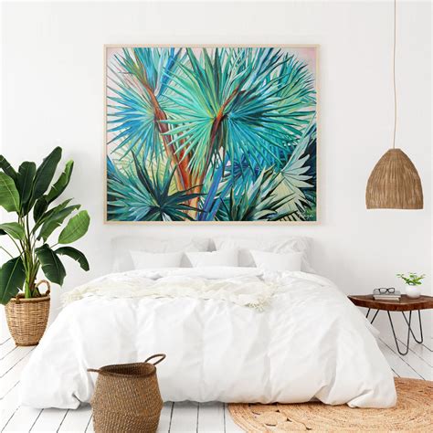 Tableau Tropical Feuilles De Palmiers Pour Déco Murale Nature Tylaya