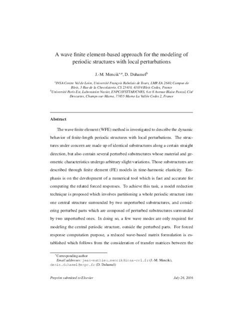 Pdf A Wave Finite Element Based Approach For The Modeling Of Periodic Structures With Local