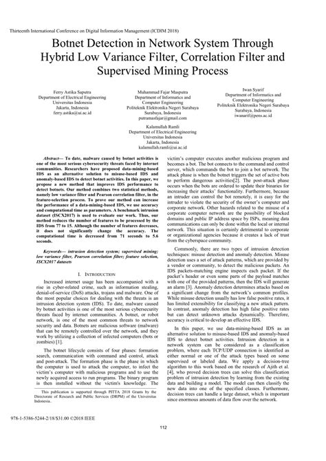 Pdf Botnet Detection In Network System Through Hybrid Low Variance Filter Correlation Filter