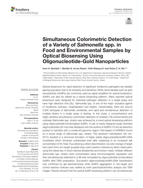 Pdf Simultaneous Colorimetric Detection Of A Variety Of Salmonella