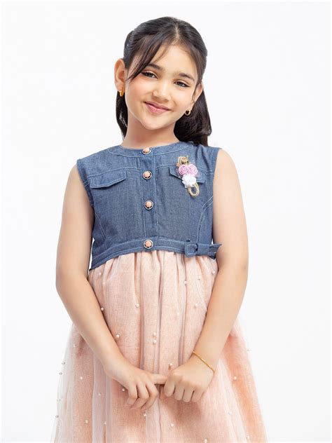 Edenrobe Girls Denim Blue Frock Egtf23s 200036 Edenrobe Pakistan