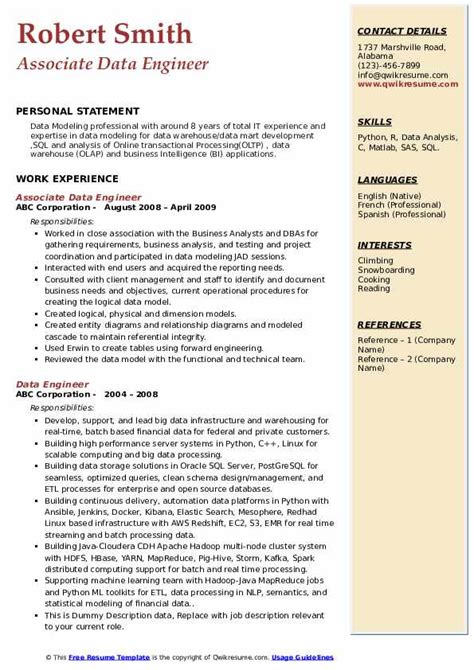 Data Engineer Resume Template