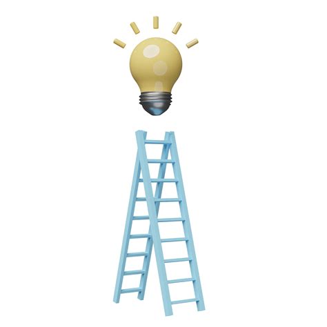 Blue Ladder Or Stepladder With Yellow Light Bulb Isolated Idea Tip