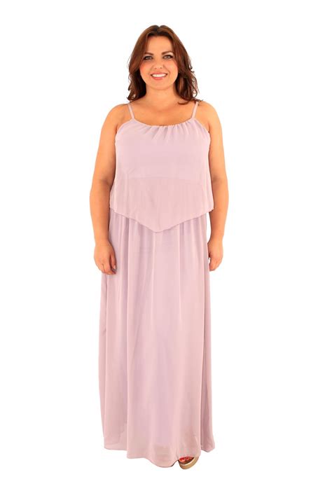 Ladies Plus Size Lined Chiffon Long Maxi Dress Strappy Cami Chiffon