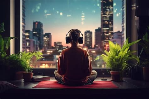 Premium Ai Image Neon Headphones Android Meditating With Music