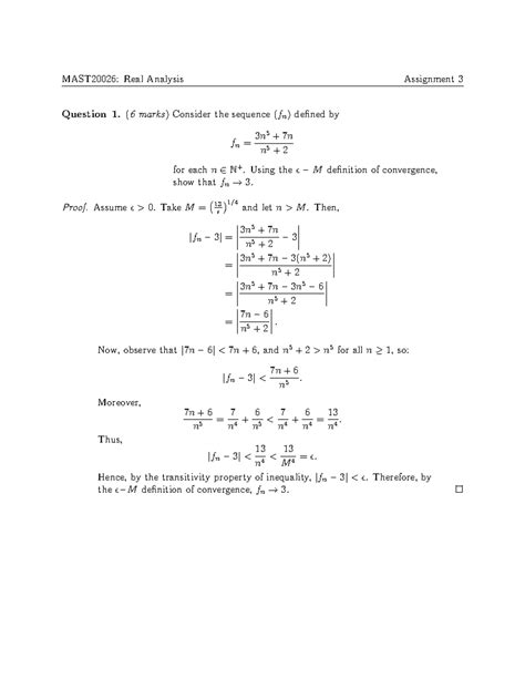 Mast20026 Real Analysis Assignment 2 Convergence And Divergence