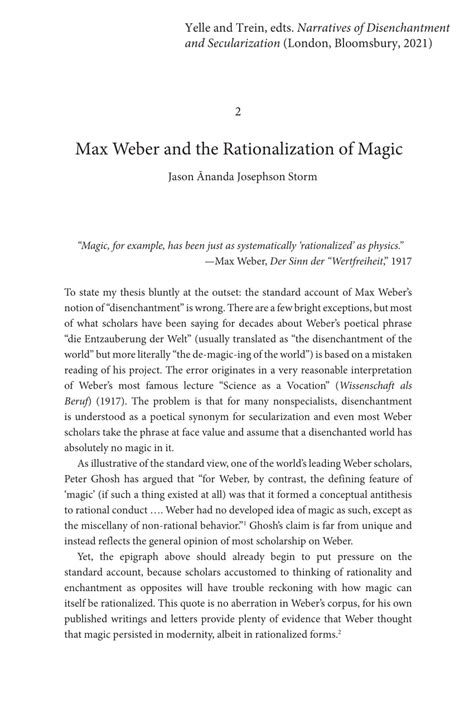Pdf Max Weber And The Rationalization Of Magic