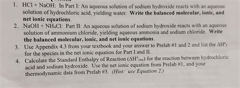 Solved 1 HCl NaOH In Part I An Aqueous Solution Of Chegg