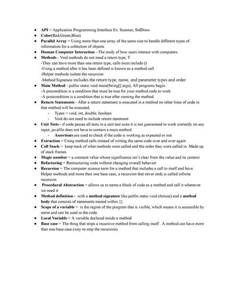 Comp Sci Exam Review Sheet Api Application Programming Interface Ex