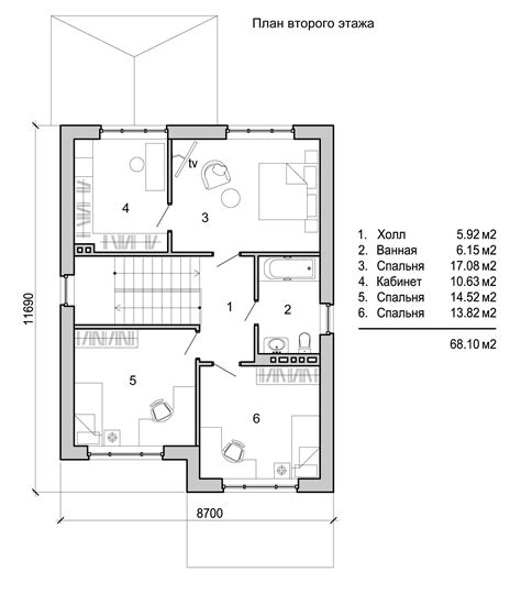 План второго этажа красивого двухэтажного дома с фронтоном Alt House