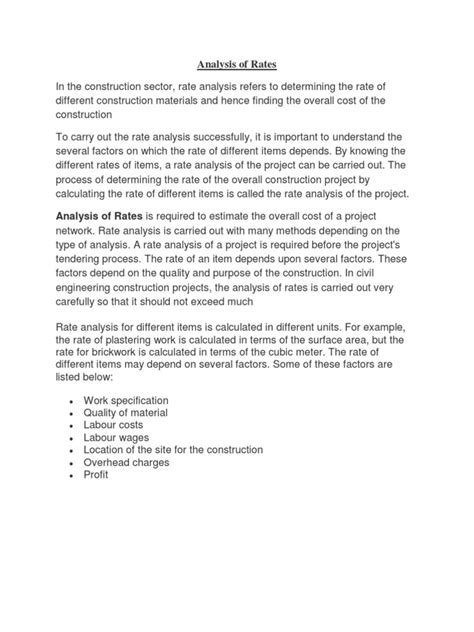 Anaylis Of Rate Pdf Labour Economics Cost