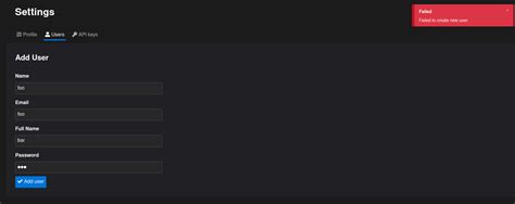 display error message when user fails to be created · issue 904