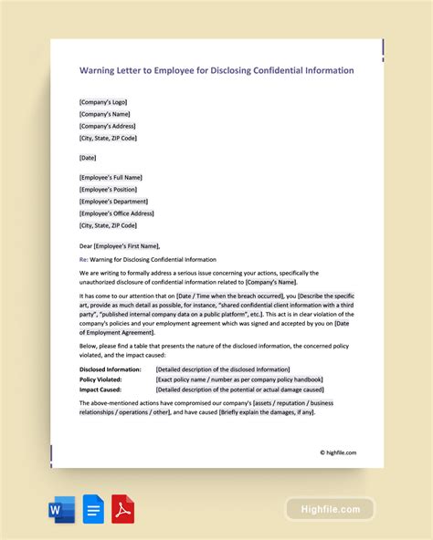 Warning Letter To Employee For Disclosing Confidential Information