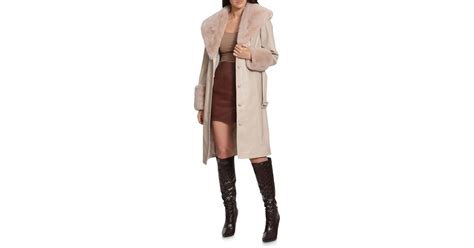 Avec Les Filles Belted Faux Fur Trim Faux Leather Trench Coat In