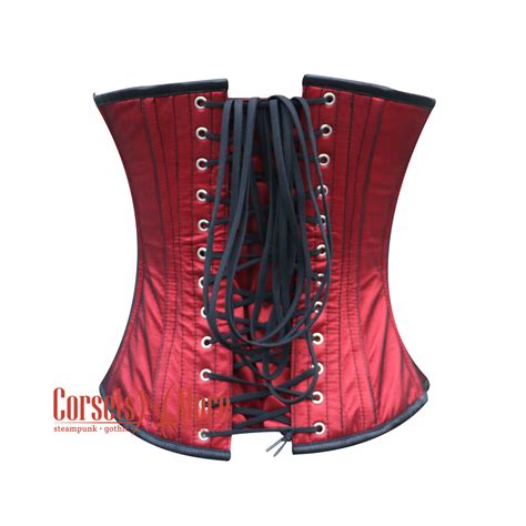 Red Satin With Black Sequins Burlesque Gothic Overbust Corset Bustier