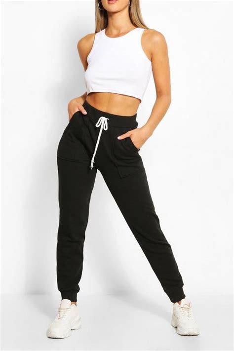 Black Pocket Detail Joggers Boohoo Uk