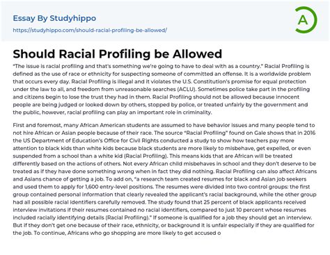 Should Racial Profiling Be Allowed Essay Example StudyHippo