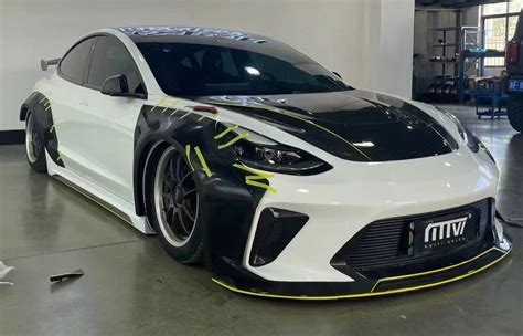 Robot Tesla Model 3 Hacker Widebody Front Bumper And Front Lip Aero