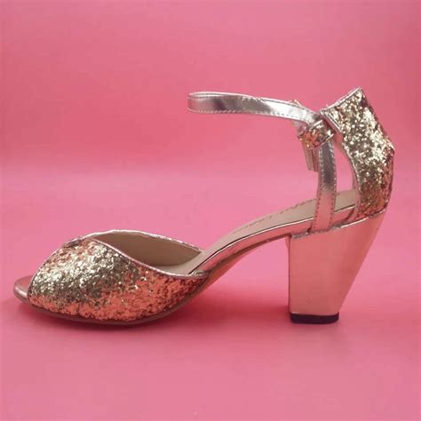 Gold Glitter Wedding Shoes Sandal Open Toe 2015 6cm Chunky Heel Wedding