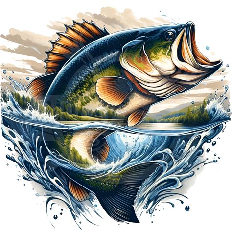 Wilderness Png Bass Fishing Png Outdoor Scene Png Watercolor Jumping