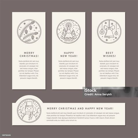 크리스마스 라인 아트배너 템플릿의 휴일 세트 소나무 콘 크리스마스 트리 벨 유리 장난감과 눈사람에 대한 텍스트와 아이콘에 대한 공간을 복사합니다 웹 태그 초대 및 인사말을